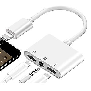 Headphone Adapter Compatible for iPhone iPad 3.5mm Headphone Audio Jack Splitter with Charging Port