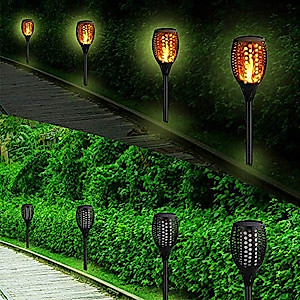 YKB Solar Lights Outdoor Upgraded, Solar Torch Light with Flickering Flame Landscape Lighting Patio Decor Dusk to Dawn Auto On/Off 96 LED Solar Pathway Lights 4 Pack for Deck Yard Garden Driveway