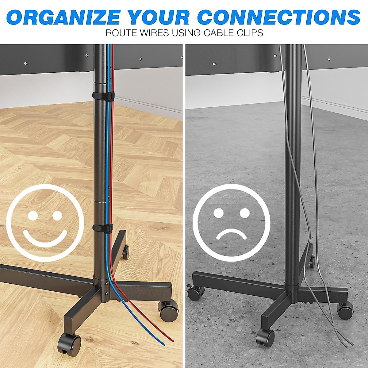 Mobile TV Cart Rolling Floor Stand for 23-60 Inch LCD LED OLED 4K Smart TVs up to 88 lbs, Height Adjustable Outdoor Metal Trolley Stand with Locking Wheels and Tilt Mount for Home Office Portable Use