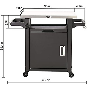 NUUK Deluxe Outdoor Rolling Prep Station, 20" x 30" Stainless Steel Kitchen Storage Island with Enclosed Cabinet and Storage Drawer