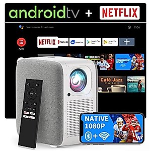 Native 1080P FHD Projector, 4K projector with Netflix-Certified, Android TV10.0, 5000+ Apps, 350 ANSI, Stereo Speaker, 5G WiFi & Bluetooth, Movie Projector Wireless Compatible with iOS/Android/Windows
