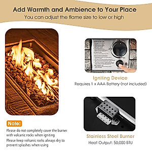 Tangkula 50,000 BTU Propane Fire Pit Table, Patiojoy 43.5 Inch Rectangle Fire Table with Faux Stone Surface, Outdoor Gas Fire Pit Table with Stainless Steel Burner, Waterproof PVC Cover, Lava Rocks