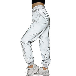 HDE Reflective Joggers Pants for Women High Visibility Jogger Windbreaker Pant Gray - S