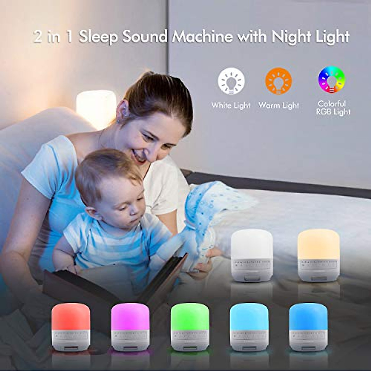 LiviNGPAi White Noise Machine with Adjustable Night Light, 35 High Fidelity Soothing Sounds, 0-100 Dimmable Color Changing Light, Portable Sleep Noise Maker Machine for Home, Office, Travel
