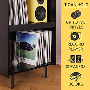 Vefunk Rattan Turntable Stand - Holds 190 Vinyl Records With Storage Cabinet