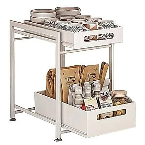 Under Sink Organizers And Storage, Pull Out Under Sink Storage 2 Tier Sliding Cabinet Basket Organizer Drawer Multi-Purpose Cabinet Organizer (Color : White, Size : 29x40x40cm)