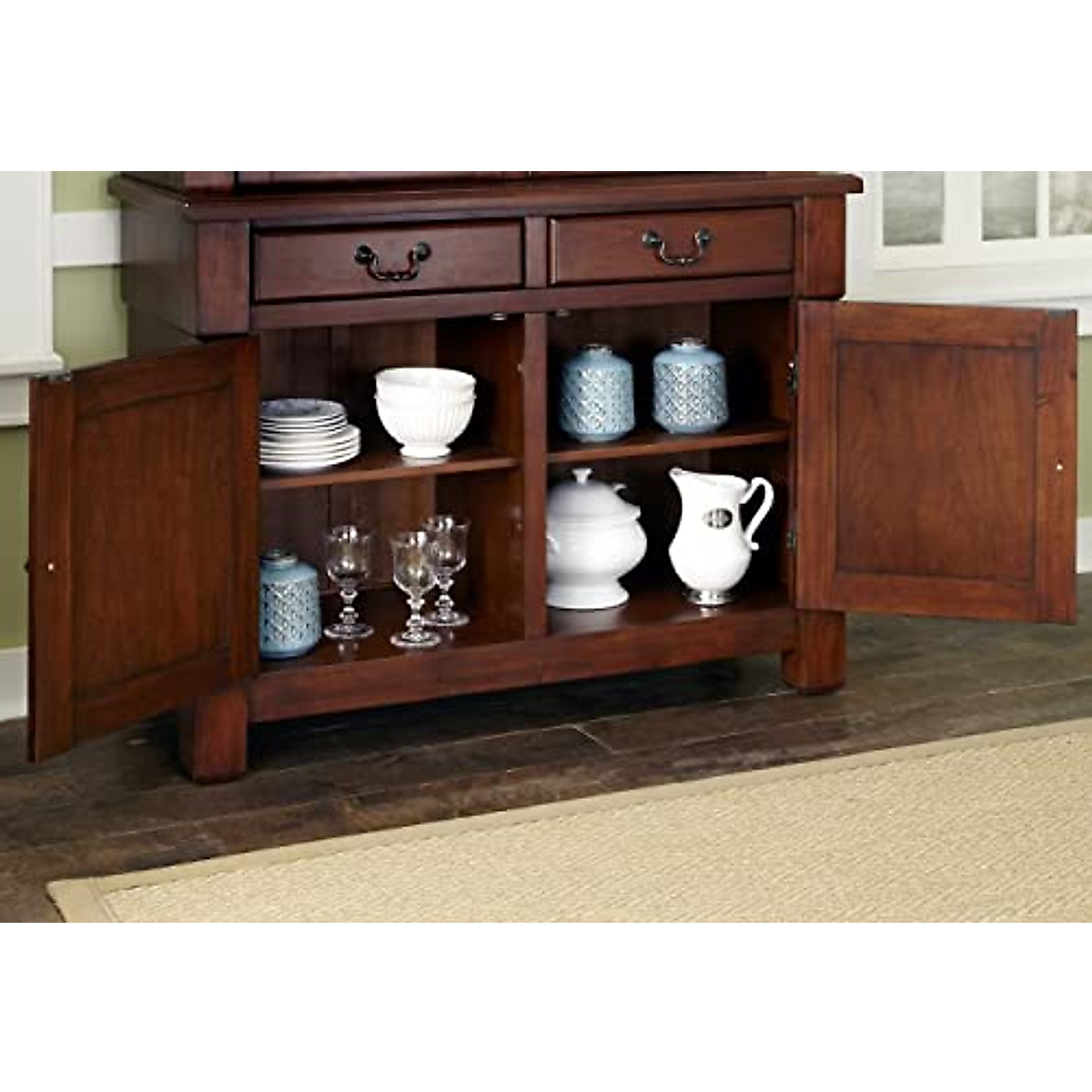 Homestyles Aspen Buffet with Storage and Felt Lined Drawers, 48 Inches Wide by 36 Inches High, Rustic Cherry