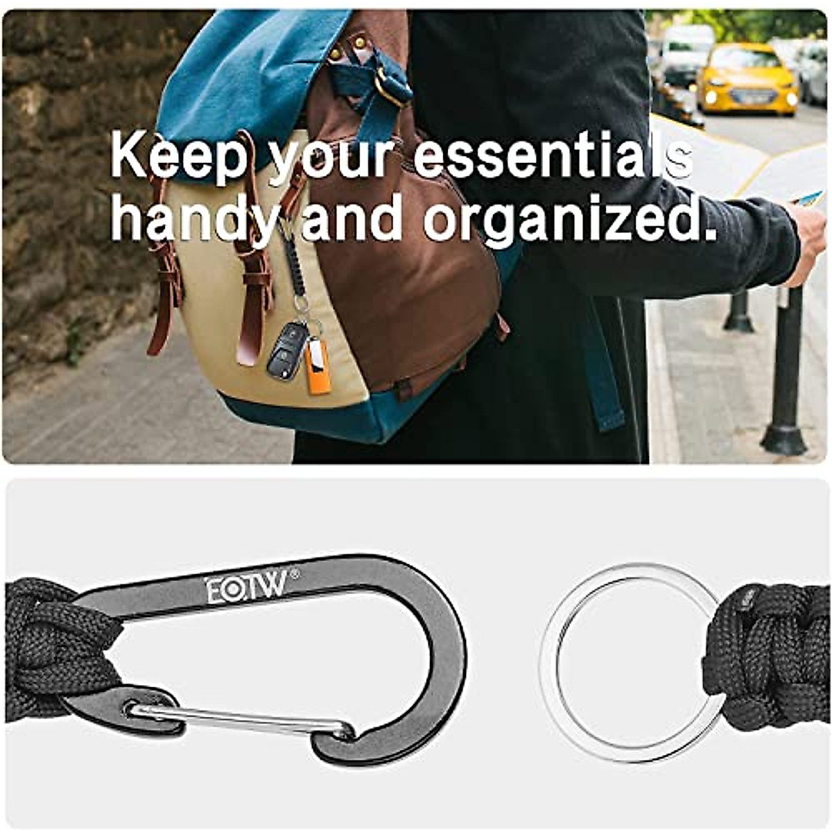EOTW Carabiner Keychain, Small Carabiner Clip with Paracord Keychain Mini Aluminum D Ring Key Organizer