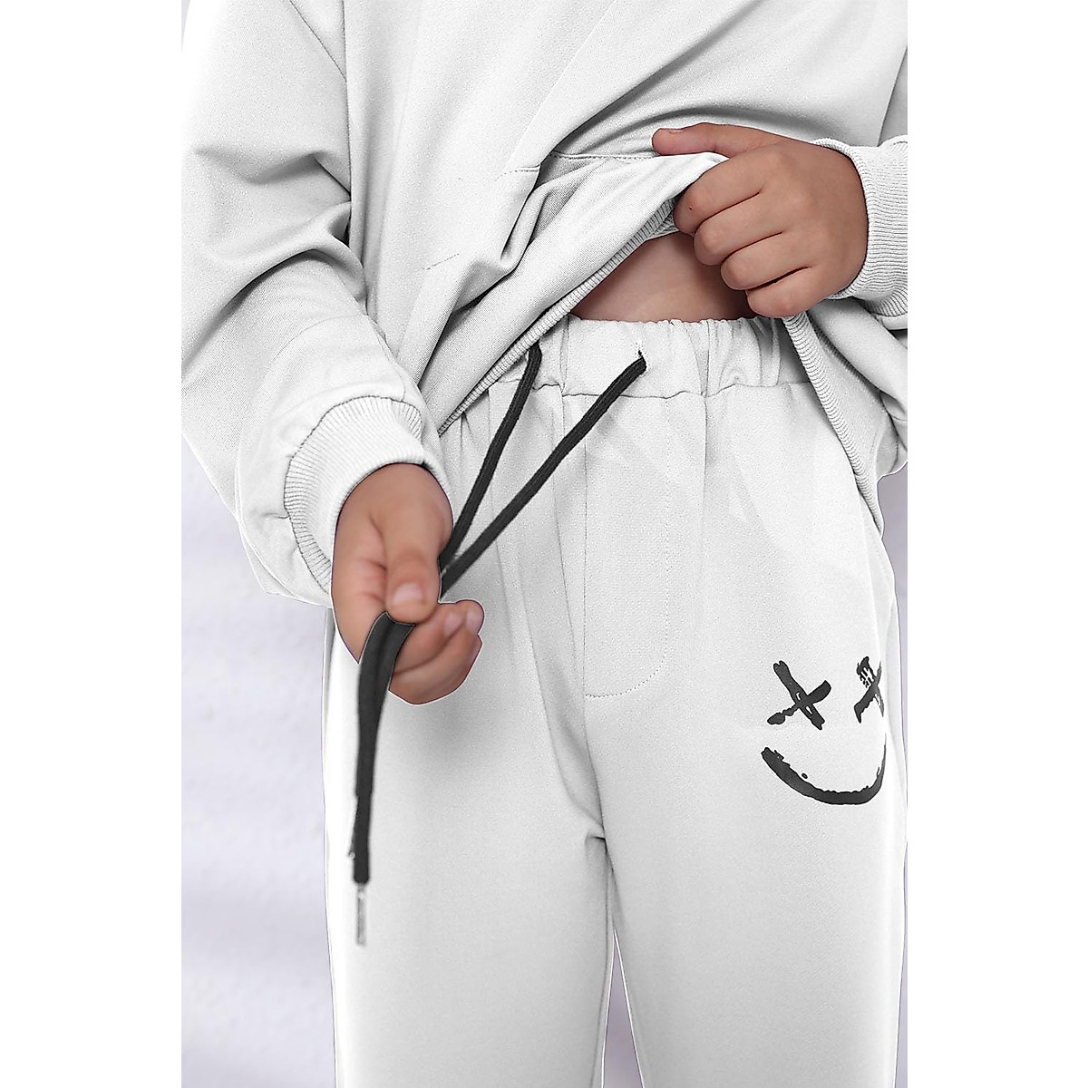 blibean Teen Boy Fall Clothes Sets Jogging Jogger Outfit Little Girl Hoodies Two Piece Sweat Pants Comfy 2pc CLothes Age 12T-13T (Size 12-13 Year) White