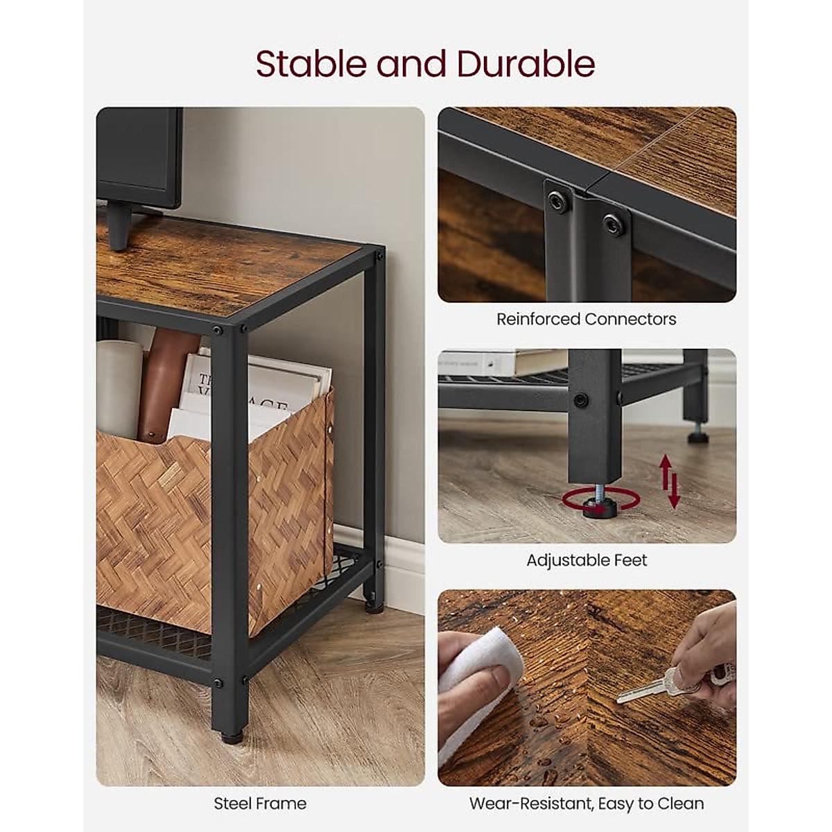 VASAGLE Modern TV Stand for TVs up to 65 Inches, 3-Tier Entertainment Center, Industrial TV Console Table with Open Storage Shelves, for Living Room, Bedroom, Rustic Brown and Black ULTV097B01