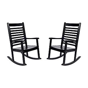 Shine Company Modern Wood Rocking Chairs, Ergonomic Wide Seat Porch Rockers, 2-Pack, Black