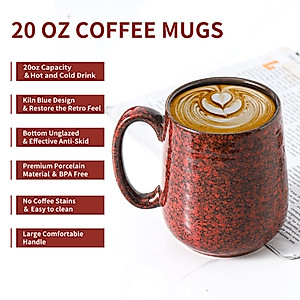 Hasense Large Coffee Mug,Coffee Cup Ceramic for Office and Camping, 20 oz Stoneware Mug for Tea Soup Milk as Gifts, Dishwasher Microwave Safe(Red)