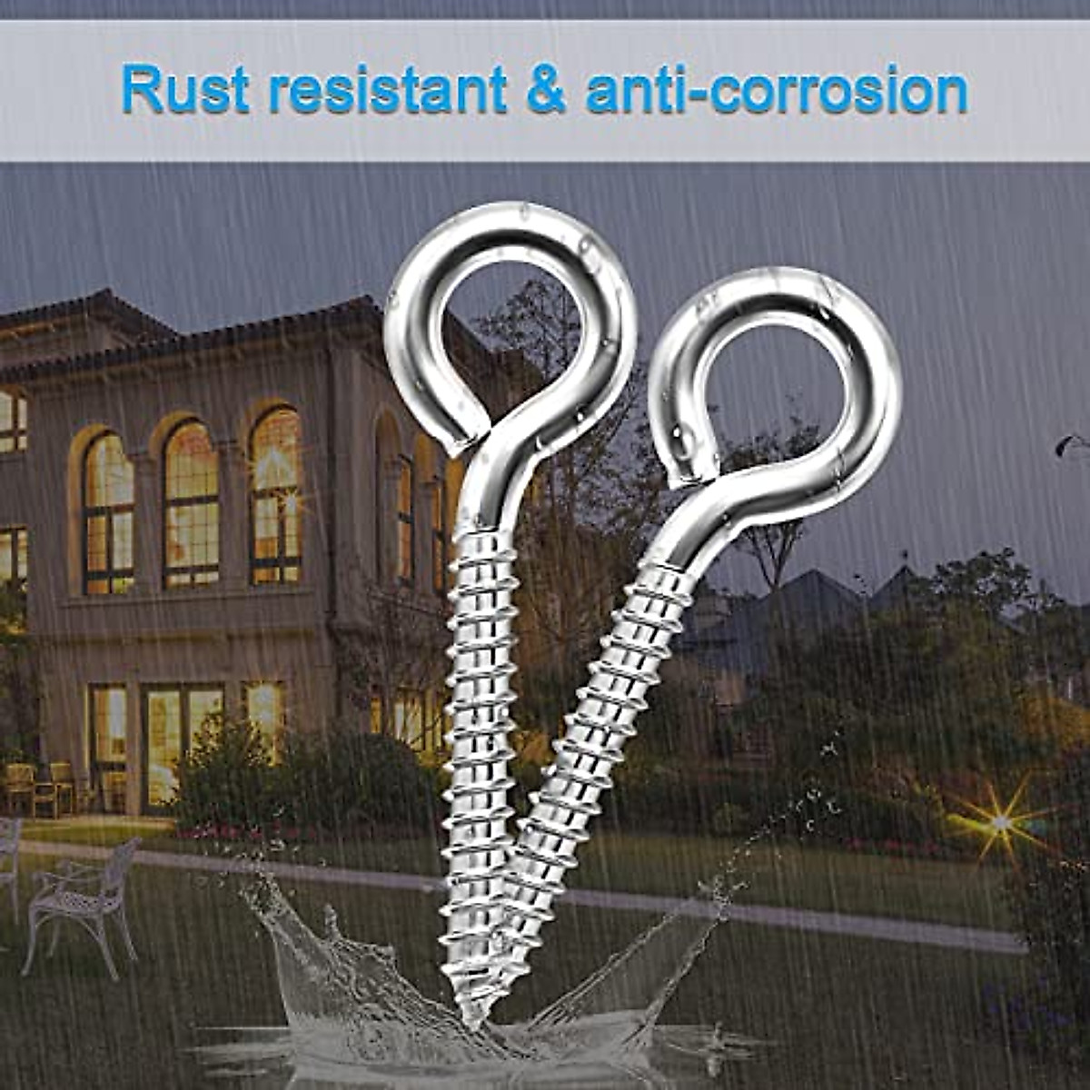 DihZoks 12 Pack 3.2 Inches Screw Eyes, Eye Hooks Screw in Heavy Duty, Eye Bolt, Long Eye Screws Ring, Swing Hooks for Hammock Stand, Swings Chair, Yoga, Indoor & Outdoor, Self Tapping Screws