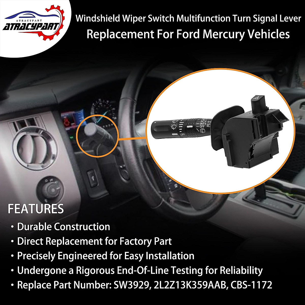 Windshield Wiper Switch Multifunction Turn Signal Lever | Replacement for 2002-2006 Ford Expedition, Ford Explorer, Mercury Mountaineer | Replaces# SW3929, 2L2Z13K359AAB, CBS-1172