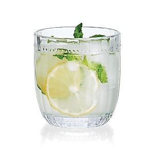 Everyday White by Fitz and Floyd Beaded Double Old Fashioned Beverage Rocks Glass, Set of 4, Clear