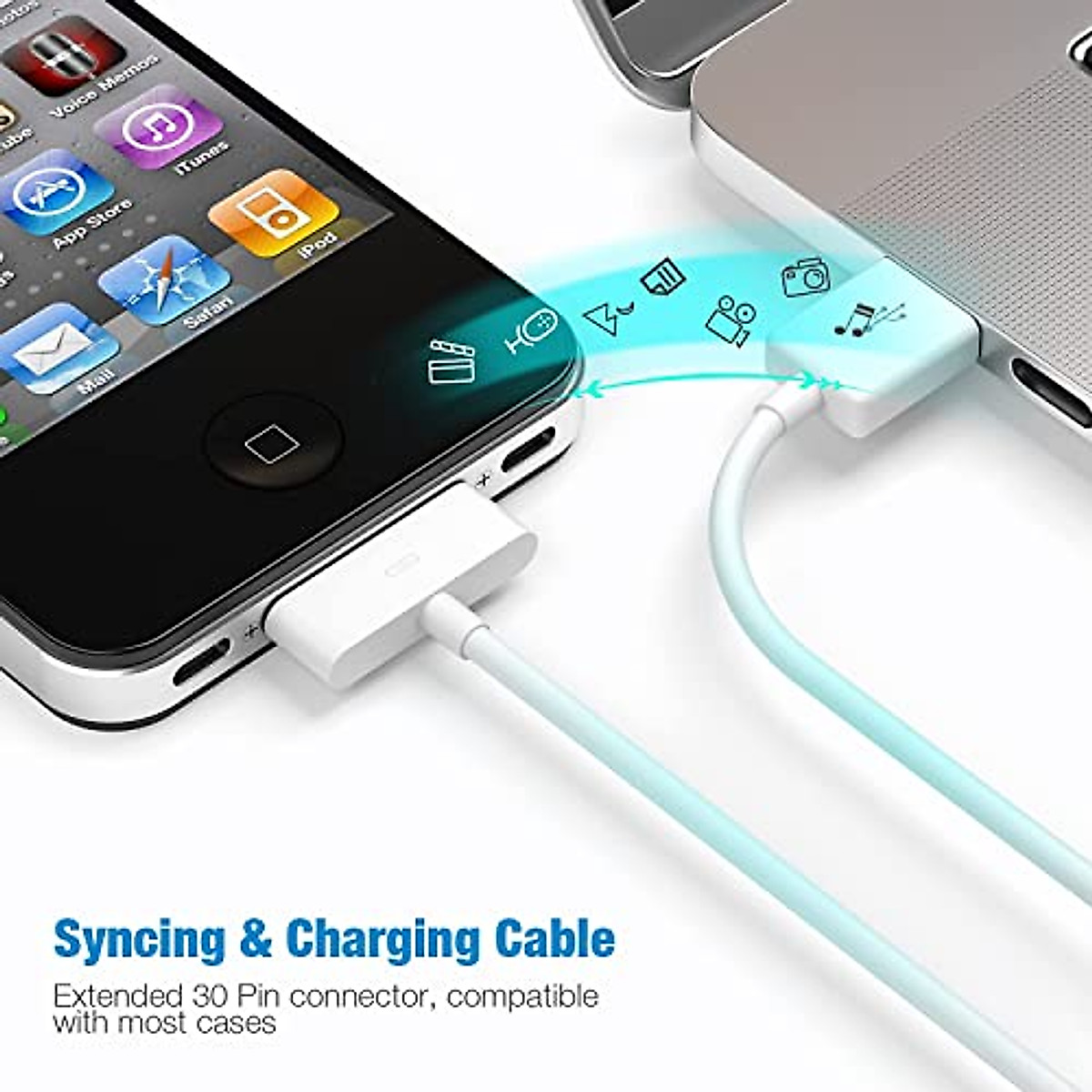 sarmert Apple Certified 30 Pin USB Charging Cable, UPoweradd 4.0ft USB Sync Charging Cord iPhone Compatible for 4 4s 3G 3GS iPad 1 2 3 iPod Touch Nano White (1 PCS)