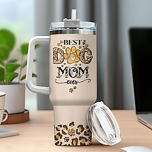 99WHALE Dog Mom Leopard Nutrition Facts, Tumbler 40 Oz With Handle Lid And Straw, Dog Mom Gifts, Mommy Day Mothers Handle Mama World Cups Print Simple Best Modern Women Black Eleven