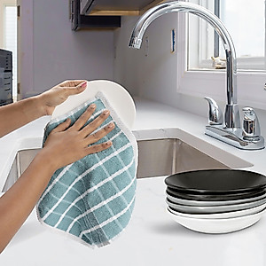 Urban Villa Dish Cloths Terry Cotton Pack of 6, Highly Absorbent Quick Drying Super Soft Premium Dish Towels for Kitchen with Hanging Loop Hand & Tea Towels - 12x12 Inch, (Aqua & White, Checks)