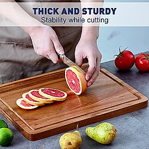 COCOBOSS Acacia Wood Cutting Board for Kitchen Wood Chopping Board - with Juice Slot and Convenient Handles (Medium 15"L x 10"W x 1"Th)