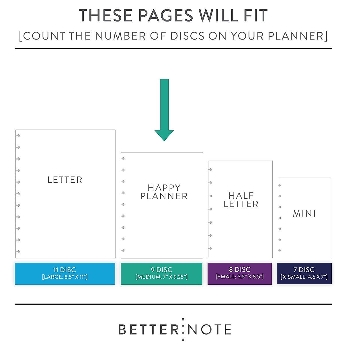 BetterNote Notes Refill Pages for Discbound Notebooks, fits Happy Planner, Levenger Circa, TUL, Staples Arc, InkWell Press, Talia (Modern- 25 Sheets, 9-Disc, 7"x9.25")