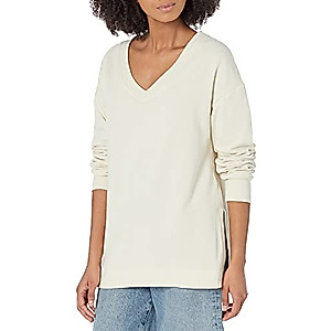 GAP womens Fleece Oversized Vneck Tunic Sweatshirt, Beach Pebble, Small US