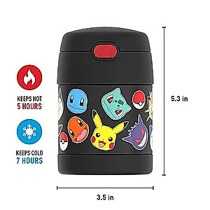 THERMOS FUNTAINER 10 Ounce Stainless Steel Vacuum Insulated Kids Food Jar with Spoon, Pokemon