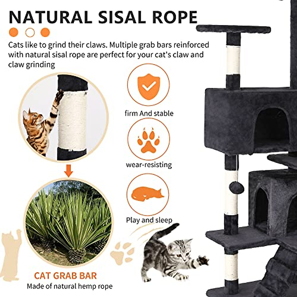 BestPet 54in Cat Tree Tower for Indoor Cats,Multi-Level Cat Furniture Activity Center with Cat Scratching Posts Stand House Cat Condo with Funny Toys for Kittens Pet Play House,Dark Gray