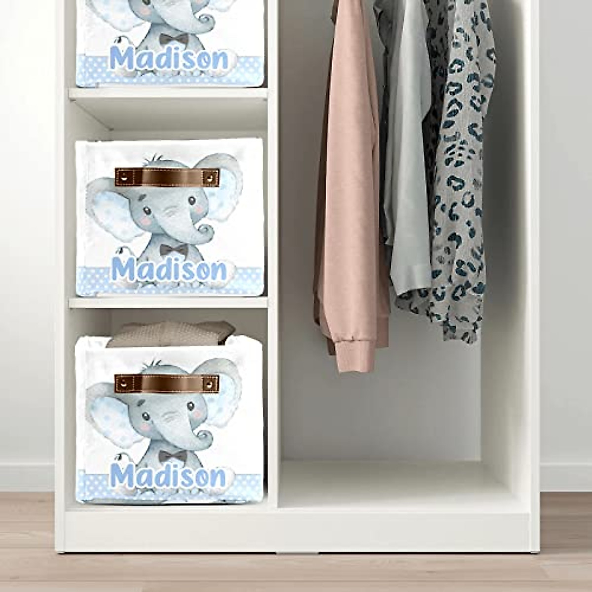 Deven Elephant Blue Personalized Large Storage Baskets for Organizing Shelves with Handle,Closet Decorative Storage Bins for Toy, Bathroom,Nursery,Home 1 Pack