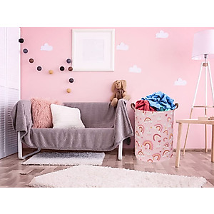 Sanjiaofen Pink Hamper,Rainbow Laundry Basket Collapsible Girls Storage Baskets for Kids Room Decor,Toy Organizer,Gift Hamper(Pink hamper) …