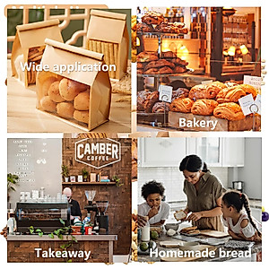 Heavy Duty Large Kraft Paper Bread Bags with Tin Tie Tab Lock 50pcs, Loaf Bag with Clear Front Window, Storage Packaging Treat Bag for Bakery Cafe Homemade Bread 10.6” × 4.3” × 8.7”