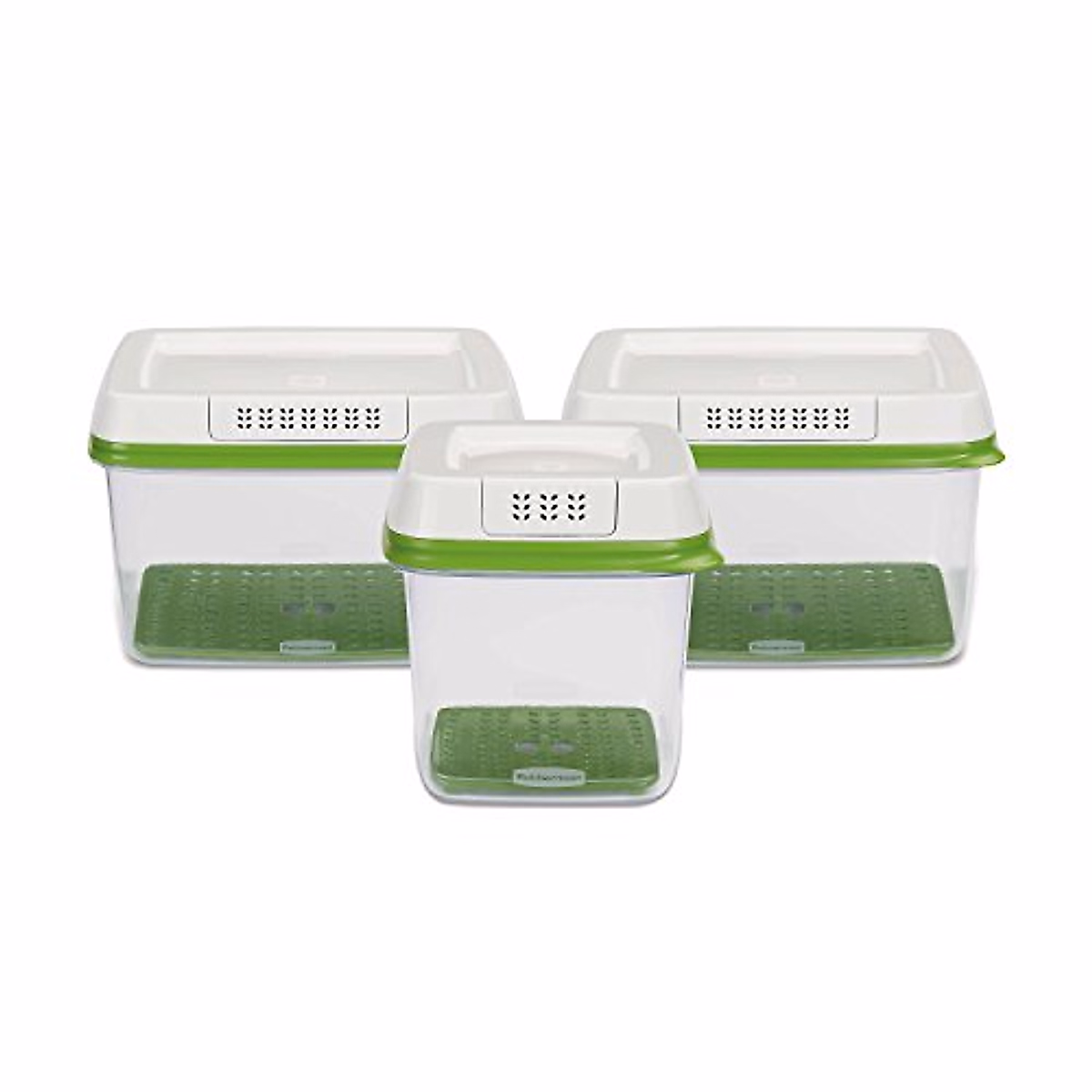 Rubbermaid 3-Piece Produce Saver Containers for Refrigerator with Lids for Food Storage, Dishwasher Safe, Clear/Green