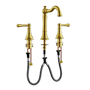 Roffenny Brushed Gold Bathroom Faucet 3 Hole, 8 inch Widespread Bathroom Sink Faucets Brushed Gold with Pop-up Drain Assembly, Traditional Two Handle Bath Vanity Faucet, 8" Spread Bathroom Faucets