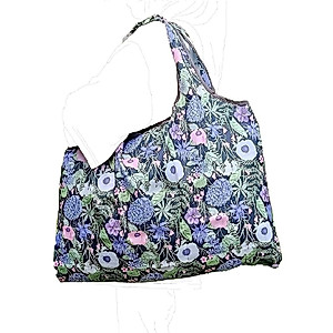 Fineget Reusable Foldable Large Shopping Grocery Tote Bag Portable Waterproof Durable Spare Tote for Women Travelling Camping Beach Picnic Laundry Yoga Duffel Bag Petunias Flowers Pattern