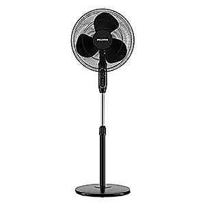 PELONIS 16'' Pedestal Remote Control, Oscillating Stand Up Fan 7-Hour Timer, Supreme 16"-Black & PFB50A2ABB-V 3-Speed Box Fan for Full-Force Circulation with Air Conditioner, Black, 2020 New Model