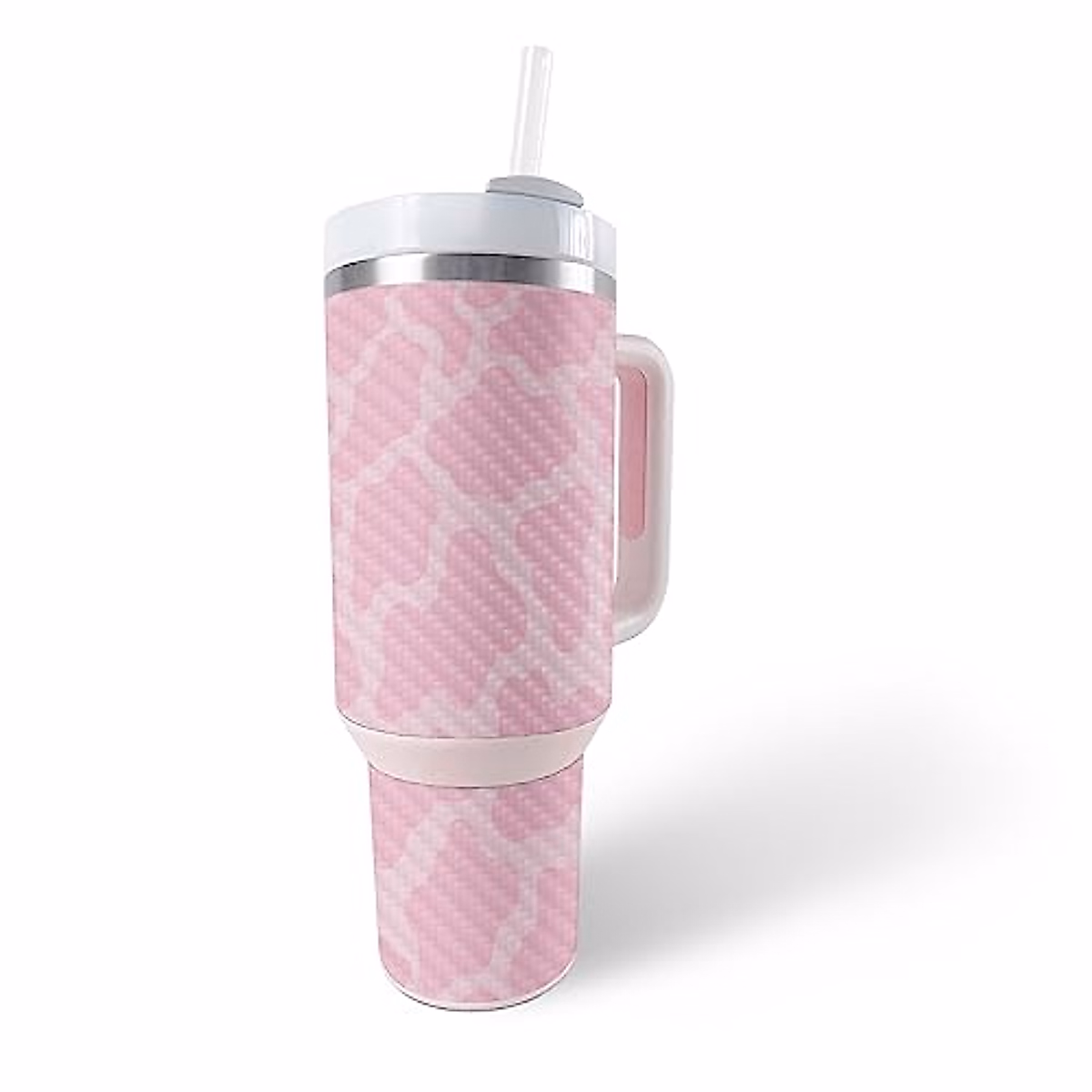 MightySkins Carbon Fiber Skin Compatible with Stanley The Quencher H2.0 FlowState 40 Oz Tumbler - Pink Giraffe | Protective, Durable Textured Carbon Fiber Finish | Easy to Apply