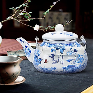 Enameled Teakettle, stove top kettle,Retro Decor Enameled Teakettle,Colorful Hot Water Tea Kettle,Ceramic Teapot Ceramic Enamel Teapot Tea Kettle Blue and White Porcelain Large Enameled Teakettle for