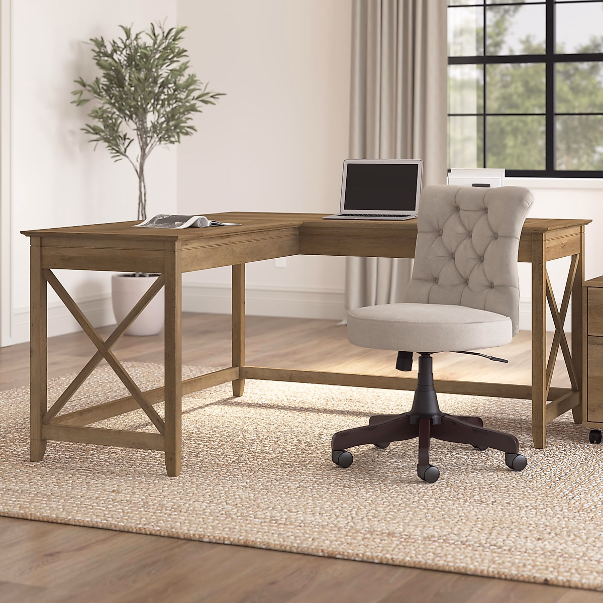 Bush Furniture Key West 60W Modern Farmhouse L Shaped Desk in Reclaimed Pine | 60-Inch Corner Table for Home Office