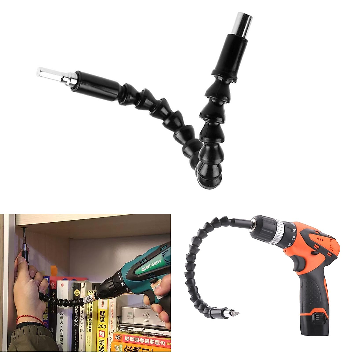 Super Bit, Superbit Screwdriver Flexible,Flexible Drill Bit Extension, Super Bit Bendable Tool, Suitable for all Electric Hand Drills (2 piece Black)