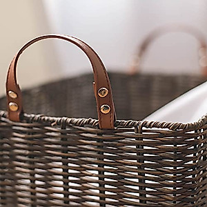 HDKJ PP Tube Storage Basket with handle,Rectangular storage basket,Decorative Home Storage Bins. (Brown, Large)