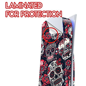 ITS A Skin Skins Compatible with Sony Playstation 5 Console Disc Edition - Protective Decal Overlay Stickers wrap Cover - Sugar Skulls Red Black Dia de Los