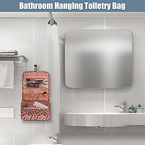 L&FY Hanging Travel Toiletry Bag Women's Cosmetic Organizer Makeup Pouch Men's Dopp Kits With Handle(Pink Leopard)