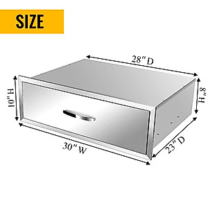 RAILEN Outdoor Kitchen Single Drawers 30" W x 10" H x 23" D Built-in BBQ Drawer Stainless Steel Access Drawers for Outdoor Kitchen Island or Grill Station