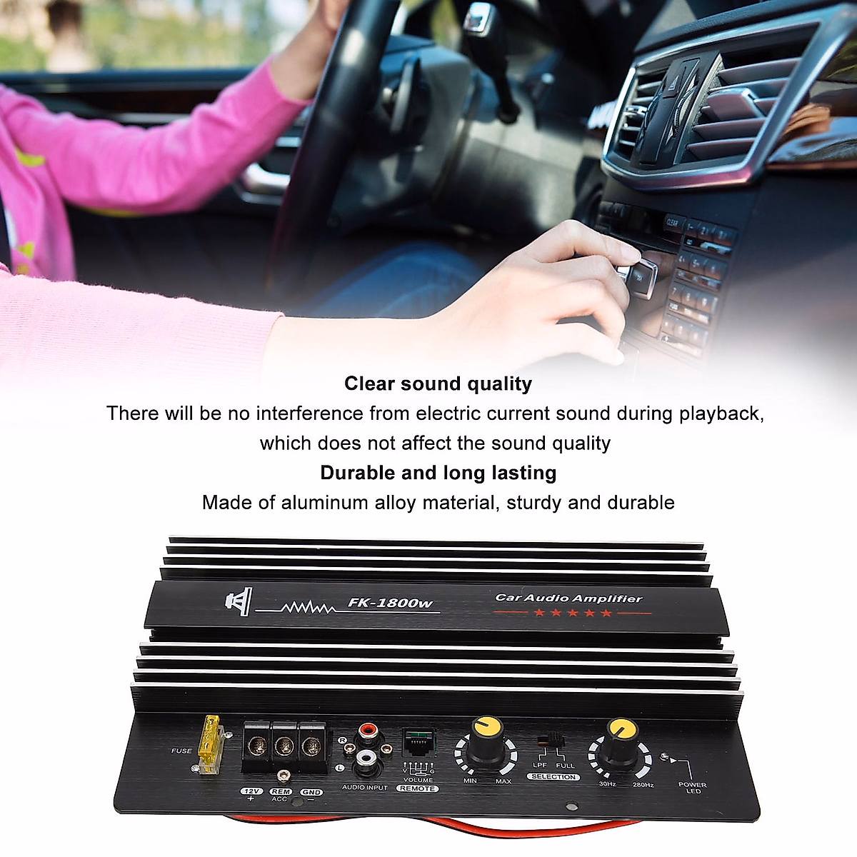 Car Audio Power Amplifier Board, 12V 1800W Mono High Power Bass Subwoofer Amp with Dissipation Panel, Automotive Amplifier for Car Speaker Modification