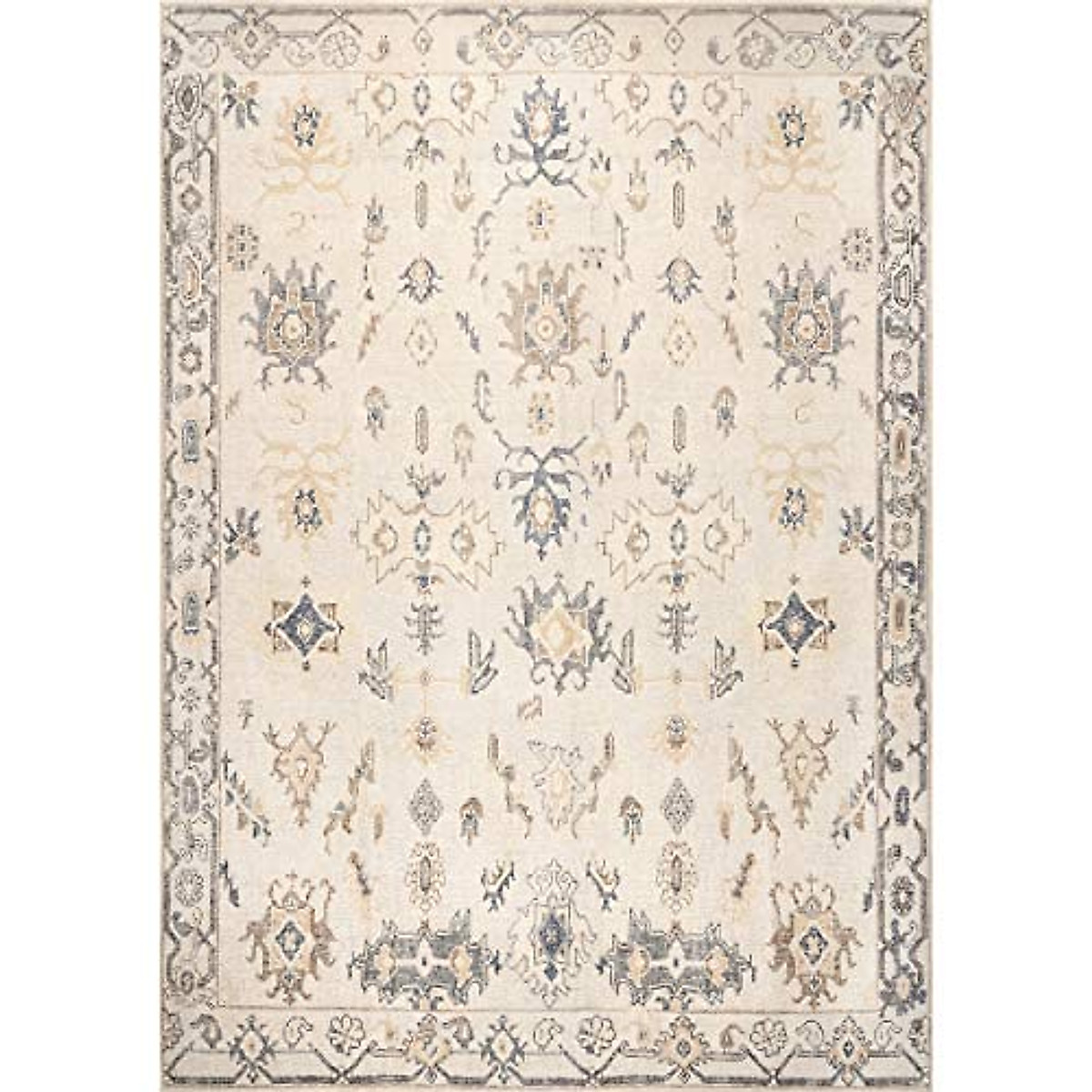 nuLOOM August Tribal Machine Washable Area Rug, 5' x 8', Light Grey, Rectangular, 0.15" Thick