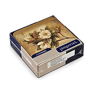Pimpernel Sugar Magnolia Collection Coasters | Set of 6 | Cork Backed Board | Heat and Stain Resistant | Drinks Coaster for Tabletop Protection | Measures 4” x 4”