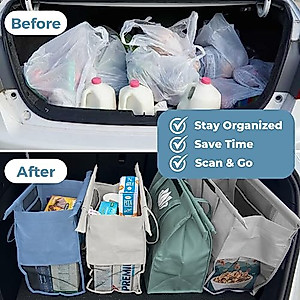 Lotus Trolley Bags -set of 4 -w/LRG COOLER Bag & Egg/Wine holder! Reusable Grocery Cart Bags sized for USA. Washable Eco-friendly 4-Bag Grocery Tote. (Earth Tones)