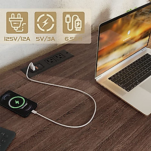 kevinplus Computer Writing Desk 46.8'' with Fast Charge USB Port & Power Outlet, Mid-Century Modern Study PC Desk with Type-C Ports Charging Station, Home Office Desk with Drawer, Walnut & Dark Grey