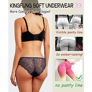Kingfung Cheeky Underwear for Women Lace No Show Bikini Soft Breathe Seamless Panties Ladies Sexy Hipster (6Pack M)