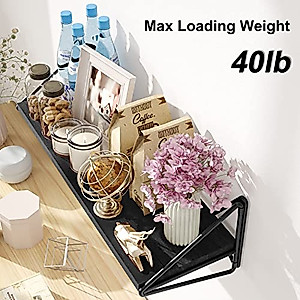 SRIWATANA Floating Shelves Wall Mounted, Rustic Wood Wall Shelves Set of 3 for Bedroom, Living Room, Kitchen, Bathroom - Black