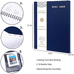 2024-2025 Monthly Planner - Monthly Planner/Calendar 2024-2025, Jul. 2024 - Dec. 2025, 9'' x 11'', 18 Months Planner, Sticky Tabs, Back Pocket - Navy